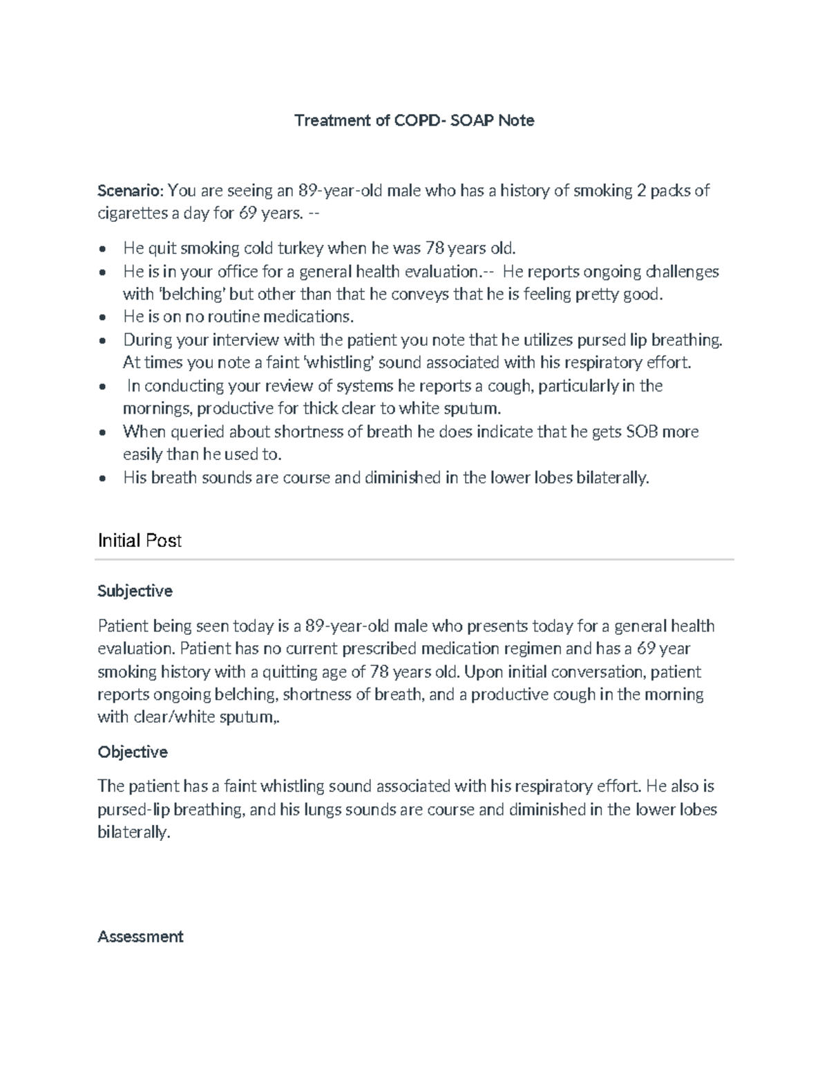 Advanced Pharm- COPD Treatment & SOAP Note for Elderly Patient - Studocu