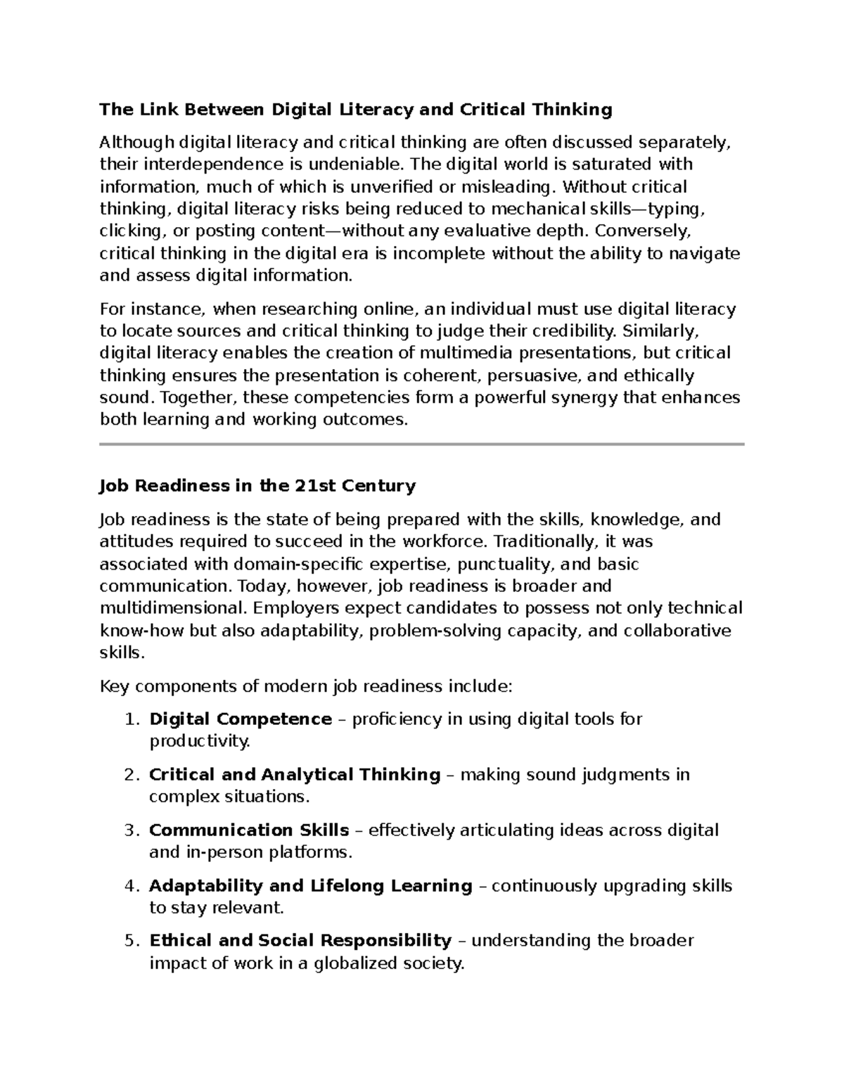 The Interdependence of Digital Literacy & Critical Thinking - Studocu