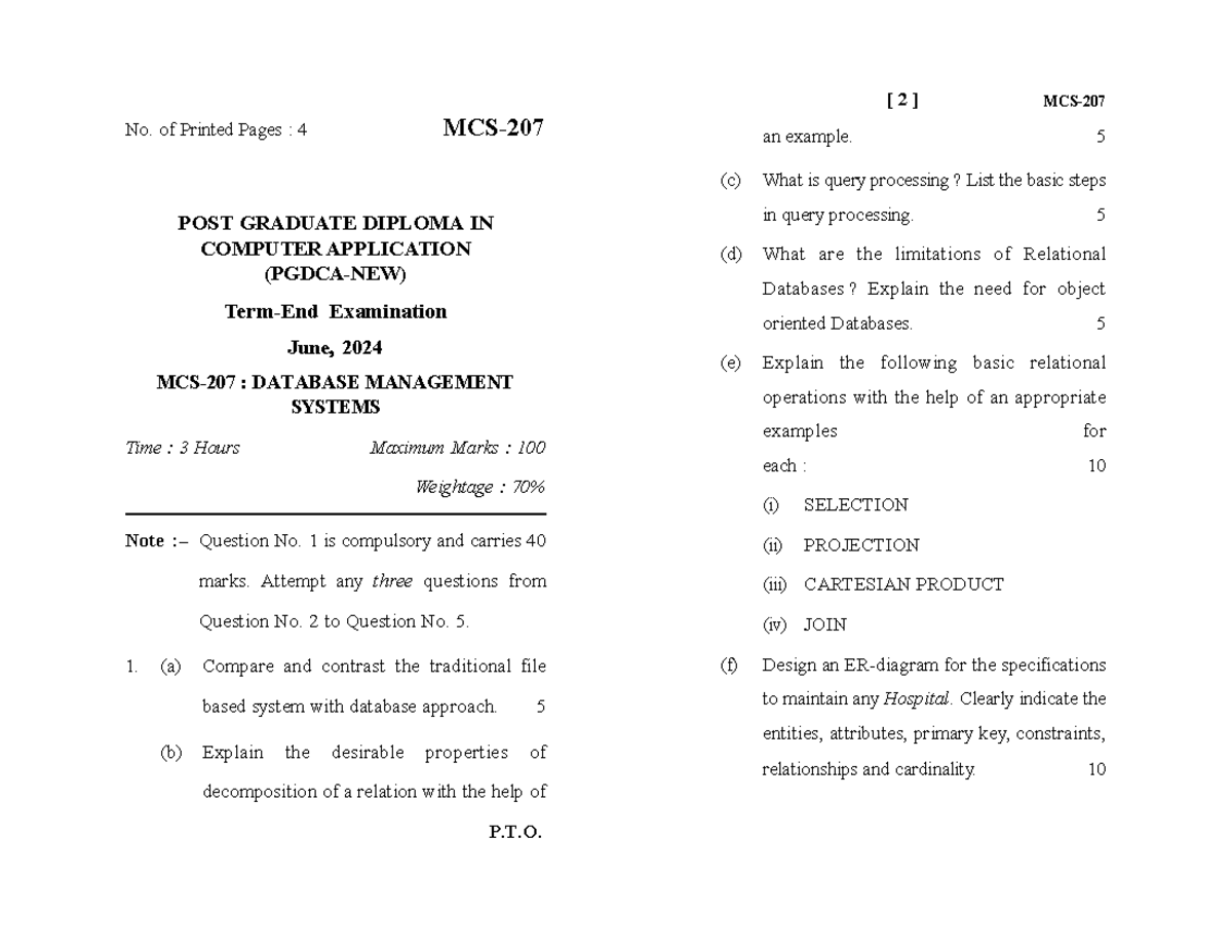 MCS-207 - Assignment on Relational Databases and Query Processing - Studocu