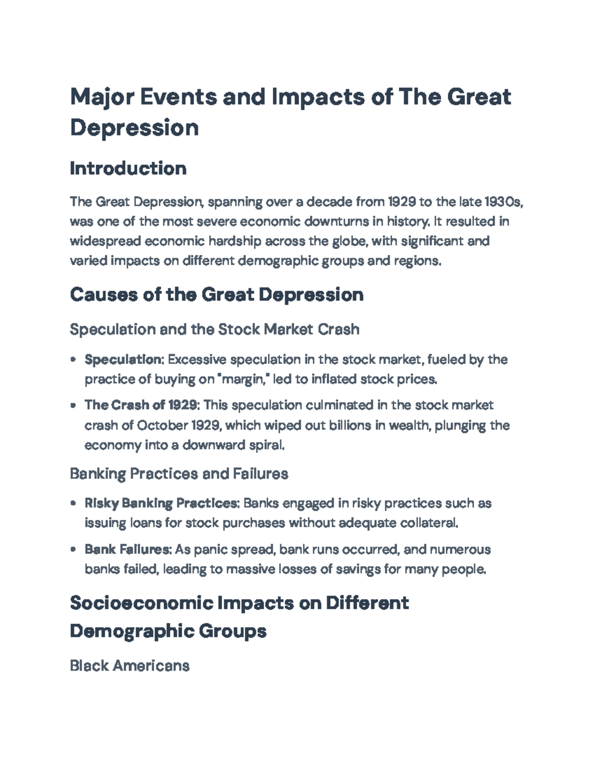 Major Events and Socioeconomic Impacts of The Great Depression (Hist ...