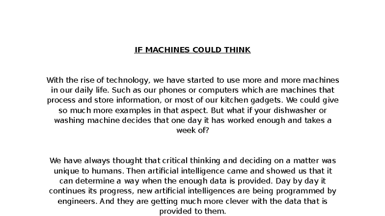 IF Machines Could Think: The Limits of AI Reasoning and Ethics - Studocu
