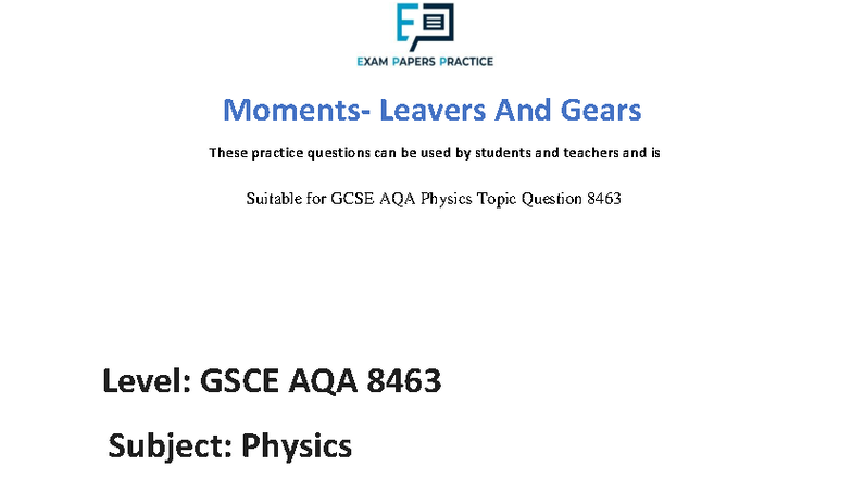 GCSE AQA Physics: Moments, Leavers, and Gears Practice Questions - Studocu