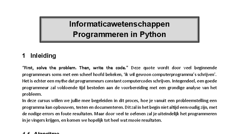 Bernarduscollege Programmeren in Python 1: Inleiding en Algoritmes ...