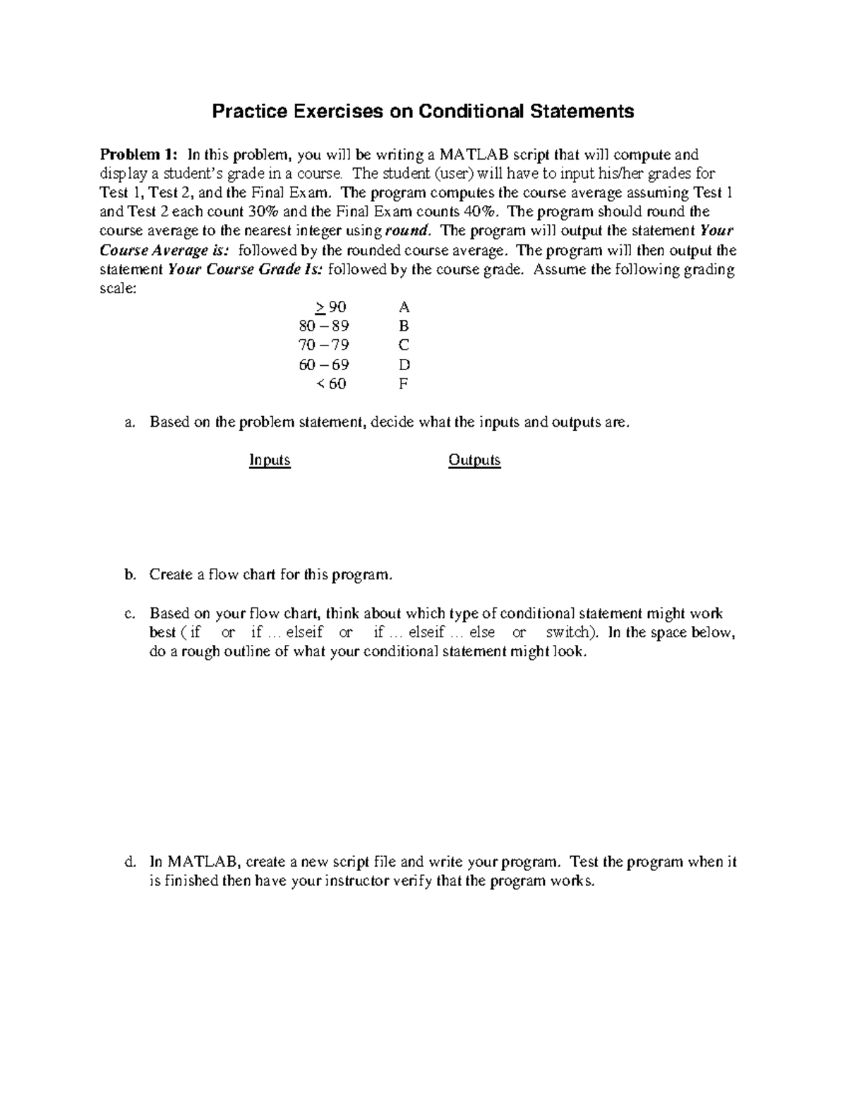 Exercise 2: Conditional Statements in MATLAB Programming - Studeersnel