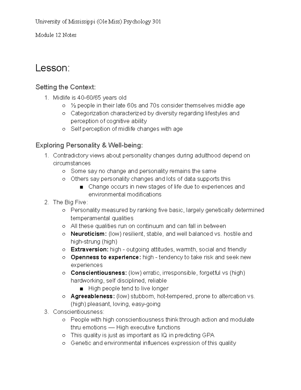 University of Mississippi (Ole Miss) - PSY 301 Module 12 - Module 12 ...