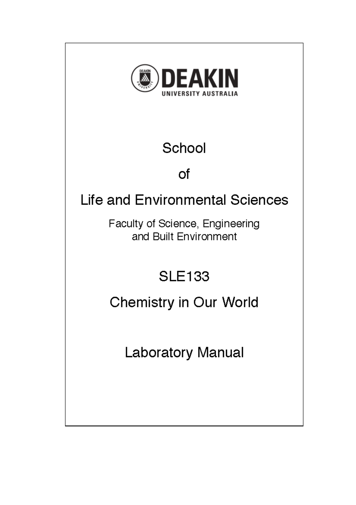 SLE133 Practical Lab Manual: Exploring Chemistry in Our World - Studocu