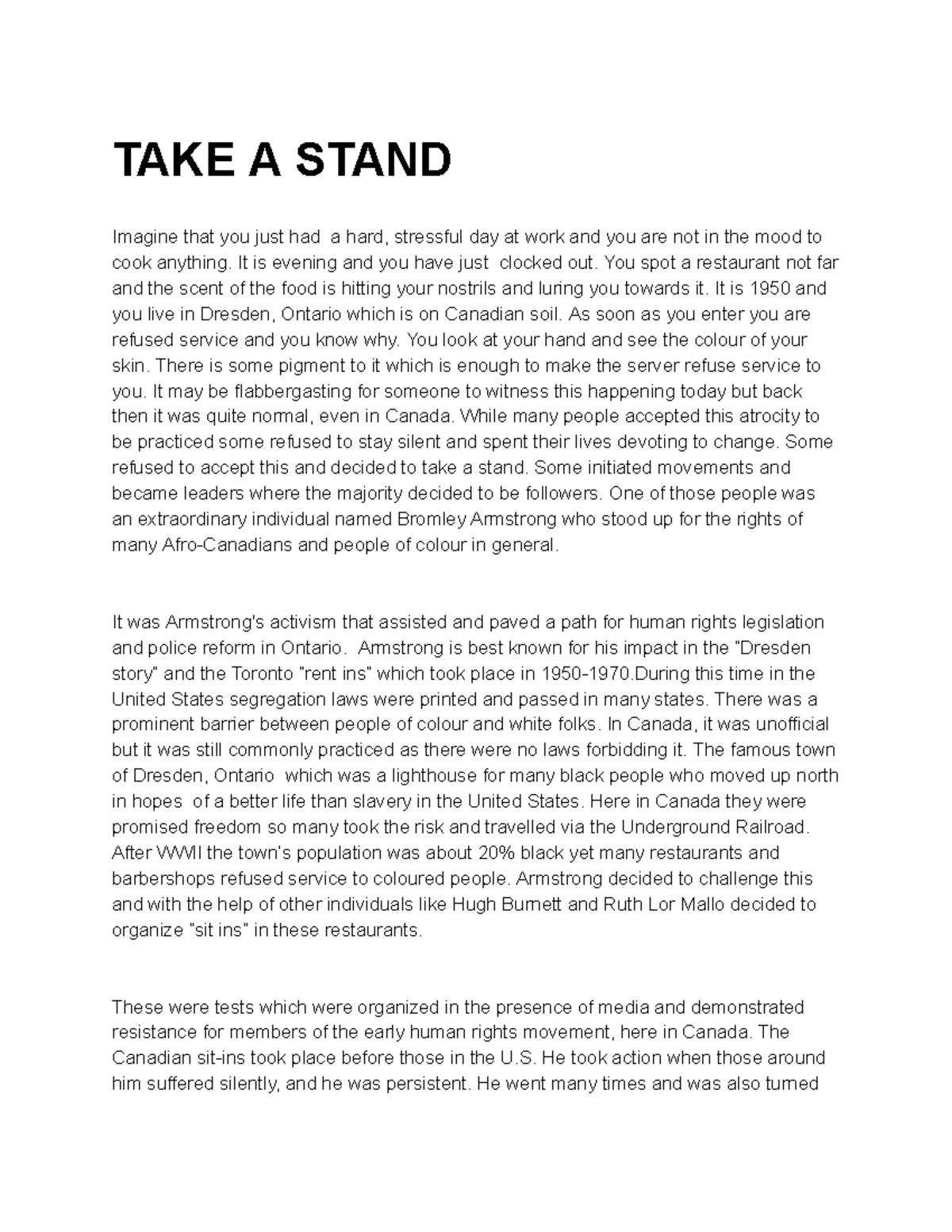 Bromley Armstrong: A Stand for Human Rights in Canada - Studocu