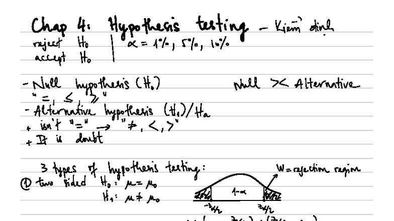 Chapter 4: Hypothesis Testing Notes (Stat 101) - Studocu