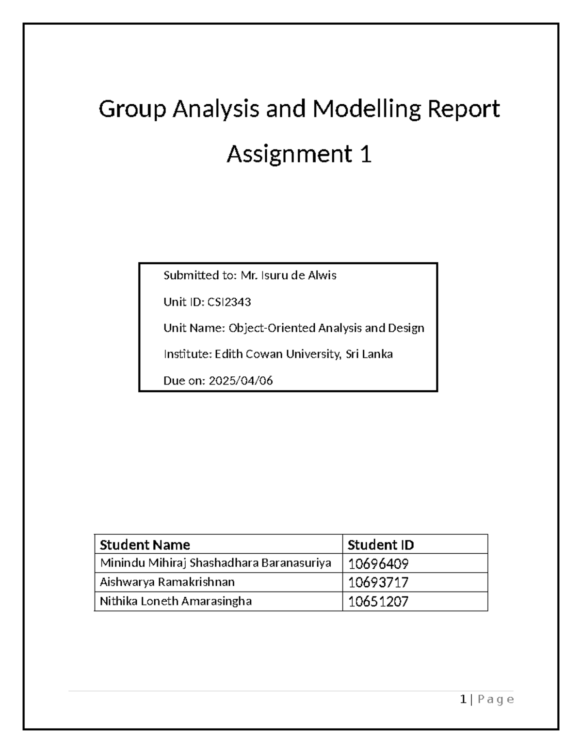 Group Analysis and Modelling Report - Assignment 1 (CSI2343) - Studocu