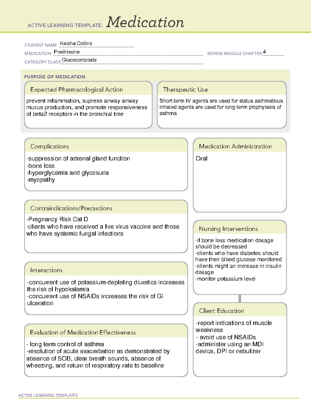 Prednisone Active Learning Template - Nursing Module 4 - Studocu