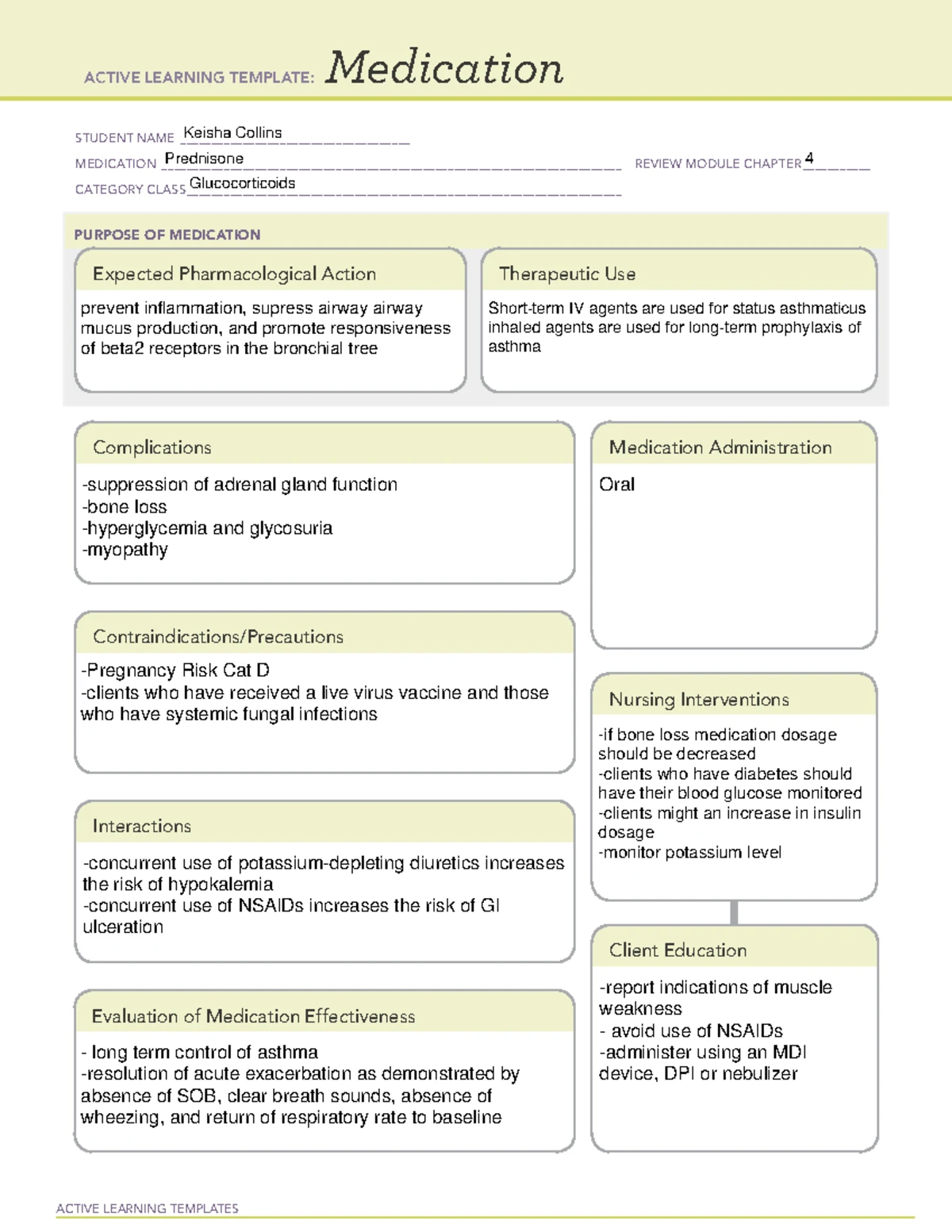Prednisone - template - ACTIVE LEARNING TEMPLATES Medication STUDENT ...