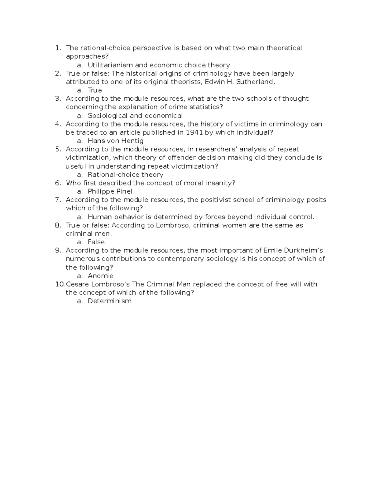 CJ 340 Module 2 Quiz: Criminology Perspectives and Theories - Studocu