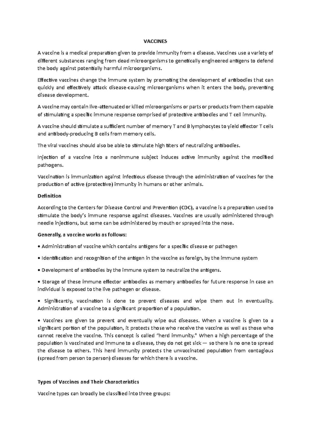 Vaccine Overview and Types: Immunization Insights - Studocu