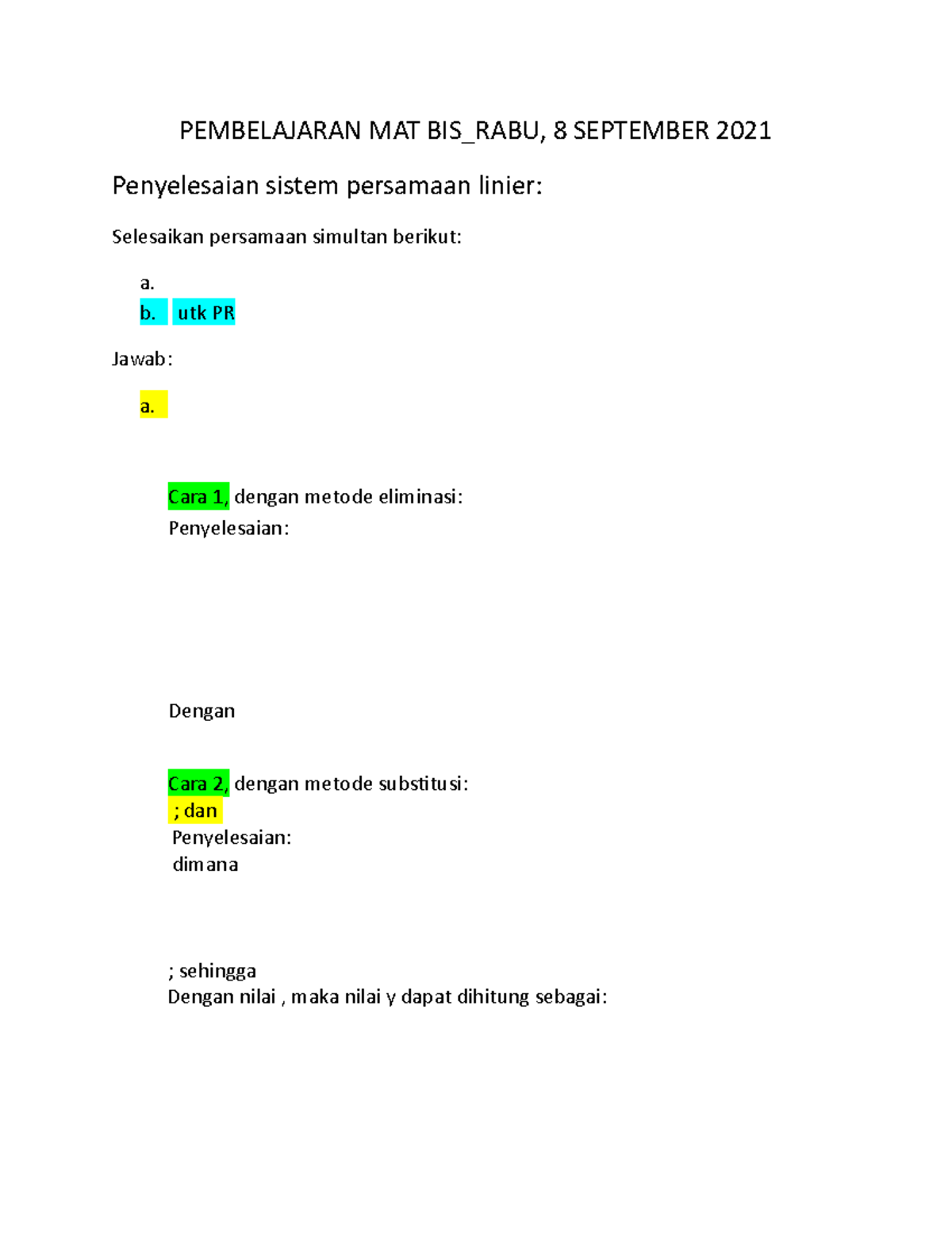 Pembelajaran MAT BIS: Solusi Sistem Persamaan Linier & Fungsi Ekonomi ...