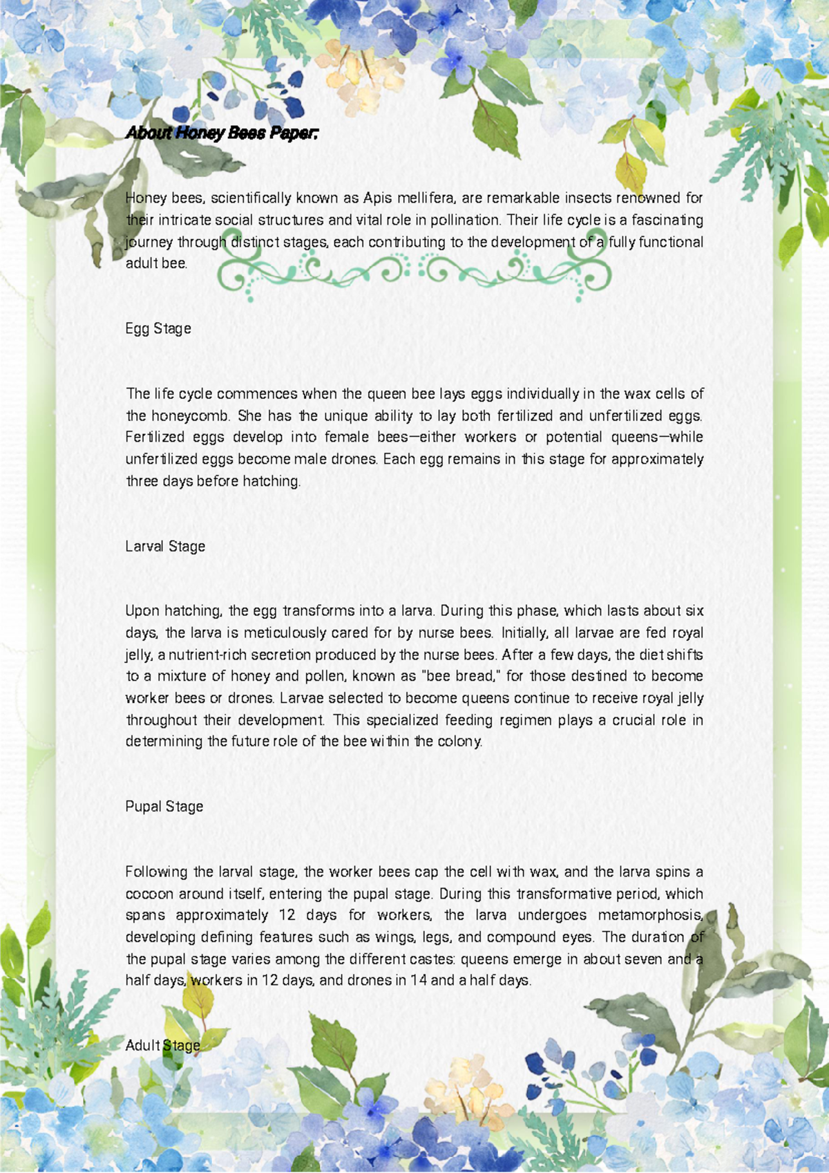 Honey Bees Paper - About Honey Bees Paper: Honey bees, scientifically ...