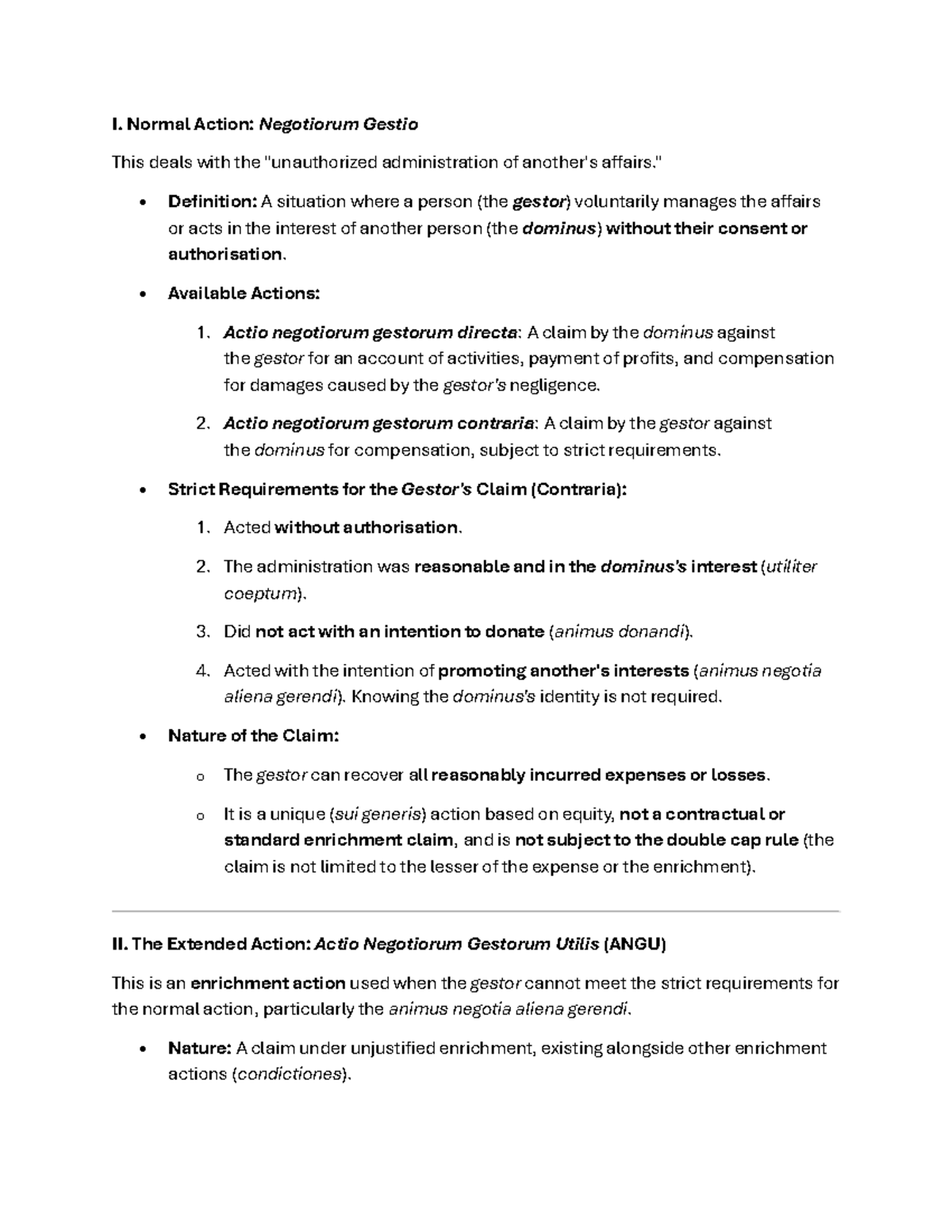 UNIT 6: Negotiorum Gestio - Summary & Key Concepts - Studocu