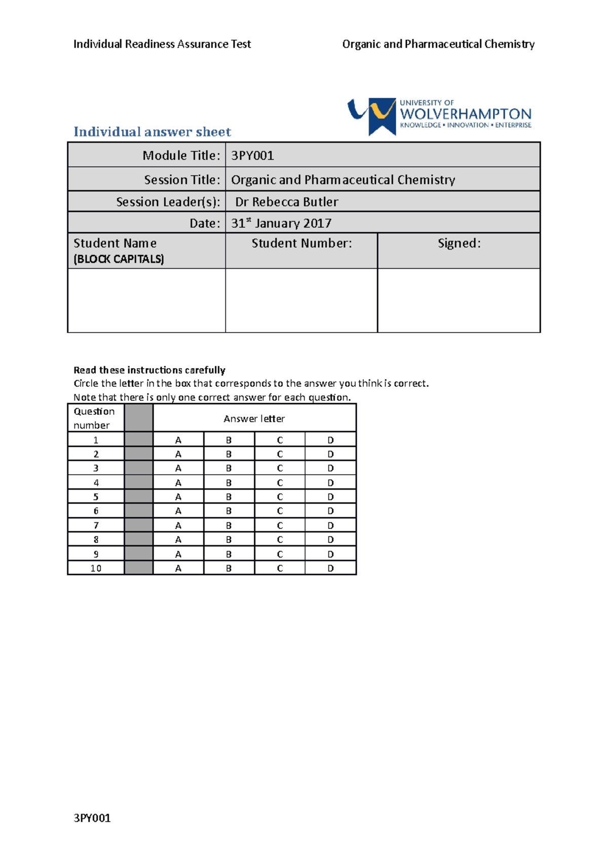 Past Exam Questions for Module 3PY: Organic & Pharmaceutical Chemistry ...