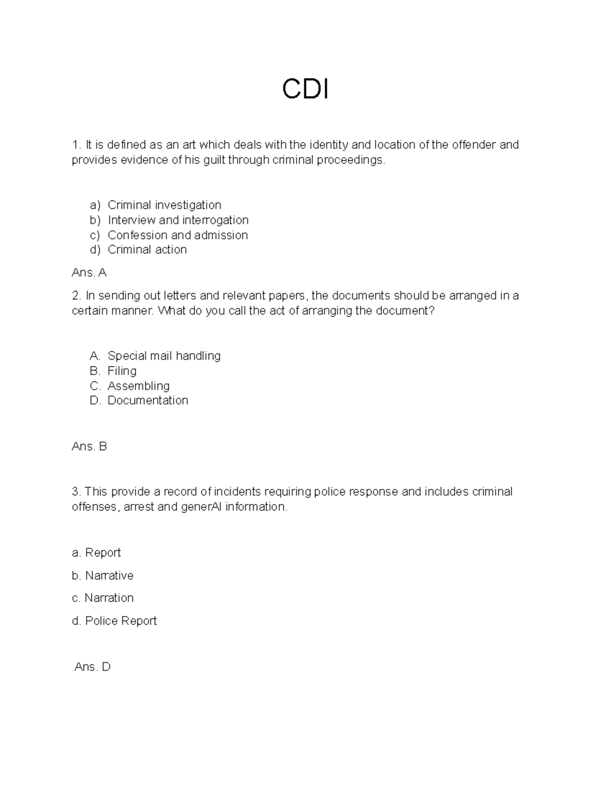 CDI - NOTES - CDI It is defined as an art which deals with the identity ...