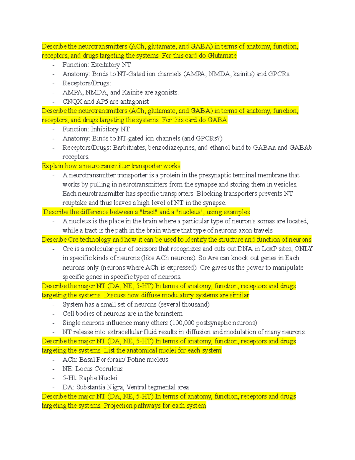 NSCI 175 exam review - Summary Neuroscience introduction - Describe the ...