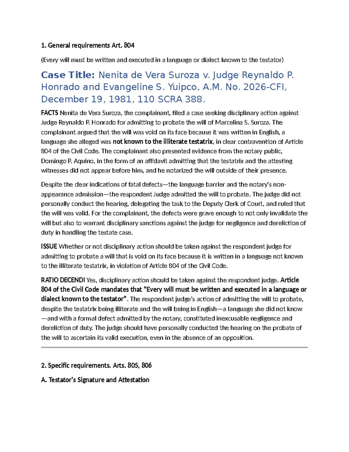 Succession Law Case Digest: Key Issues and Rulings (CIVIL CODE) - Studocu