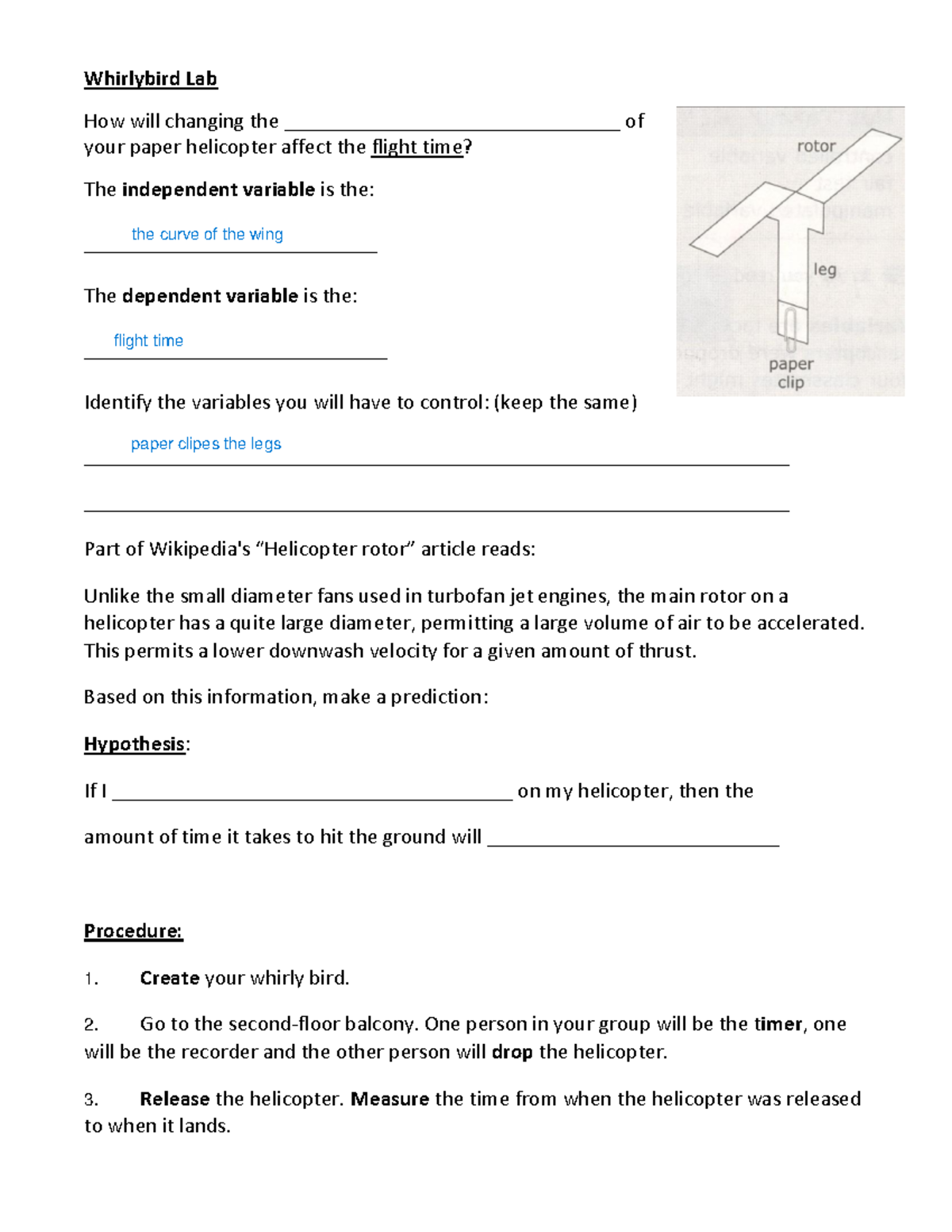 Whirly Bird Lab 2024 - Whirlybird Lab How will changing the