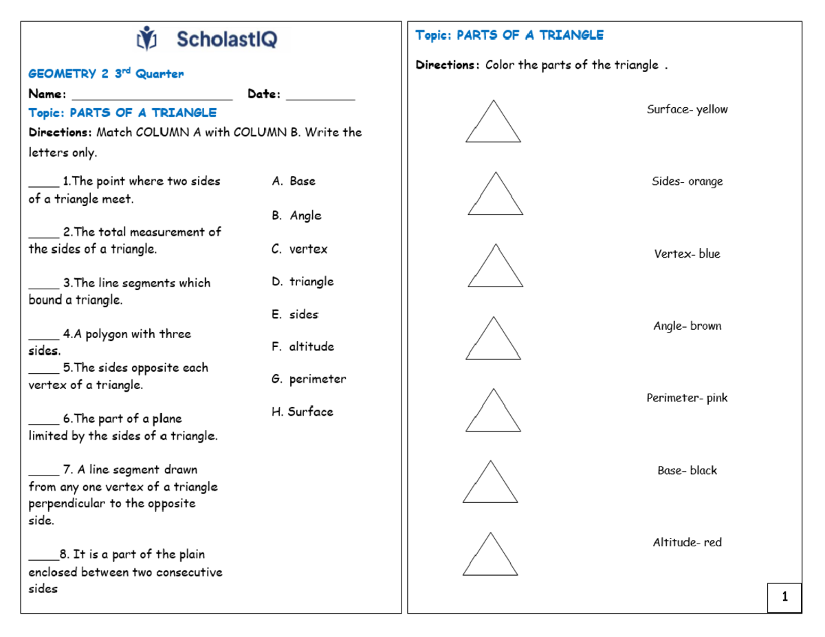 Geometry 2 3rd Reviewer - Topic: PARTS OF A TRIANGLE Direction: Read ...