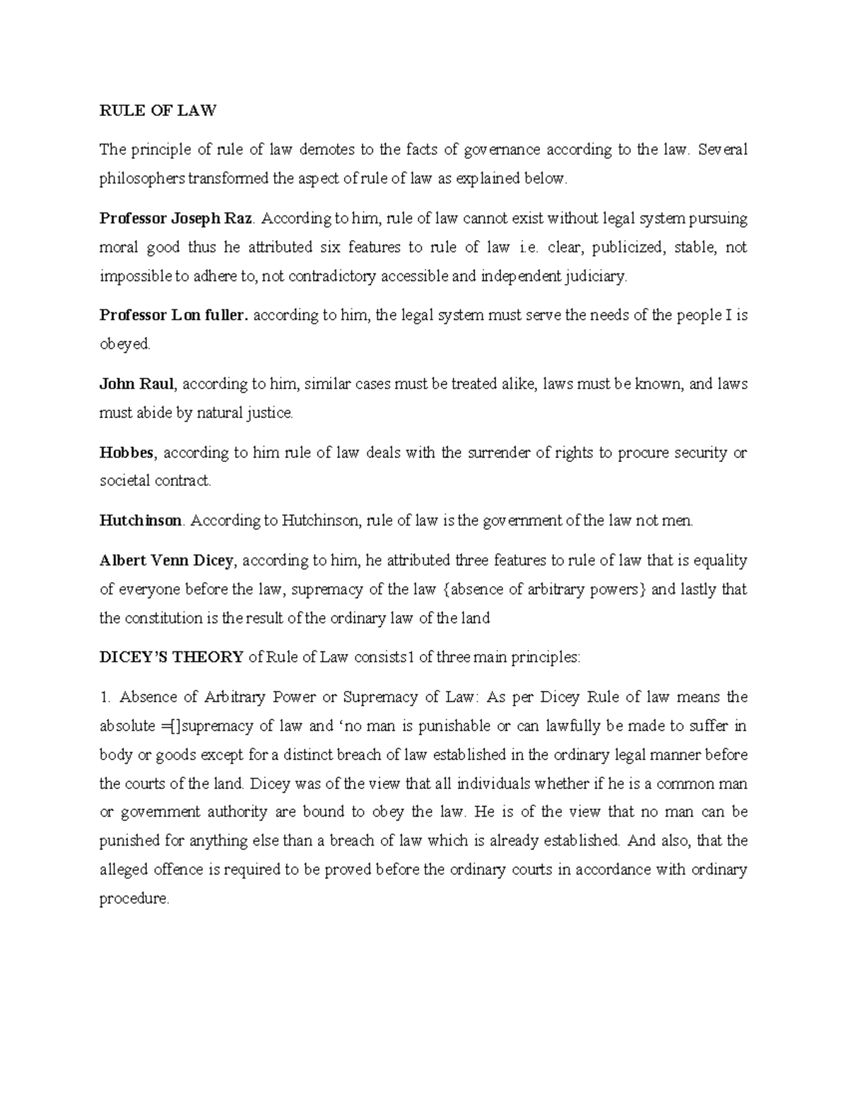 Admin Course Work 111: The Principle of Rule of Law Explained - Studocu