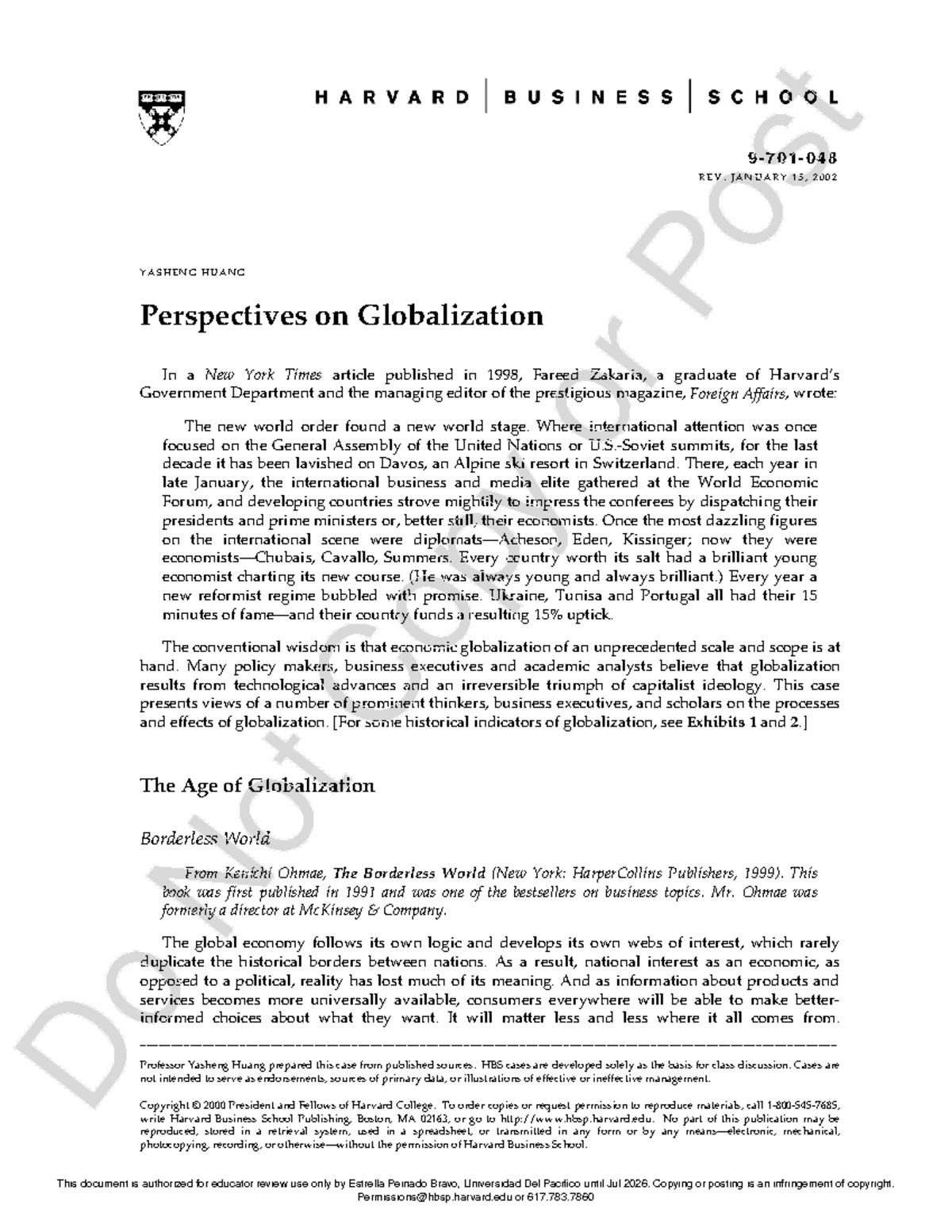 Case Study: Perspectives on Globalization (HBS) - Studocu