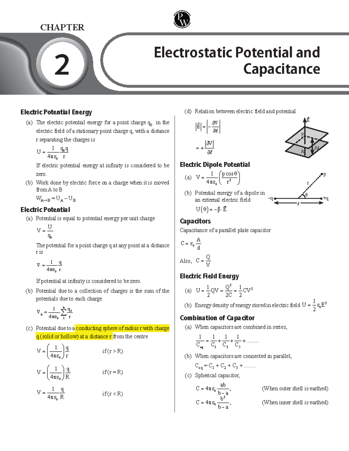 Electrostatic Potential and Capacitance Short Notes Lakshya NEET 2025 ...