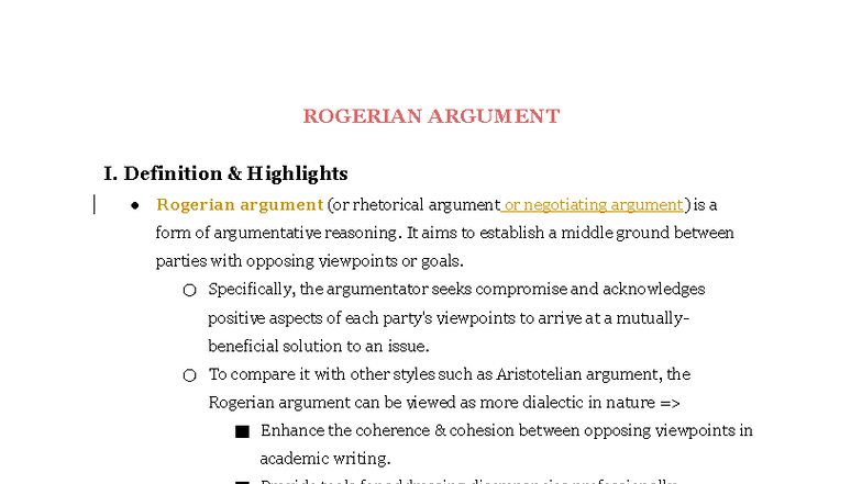 Rogerian Argument Overview: Key Concepts & Examples - Studocu