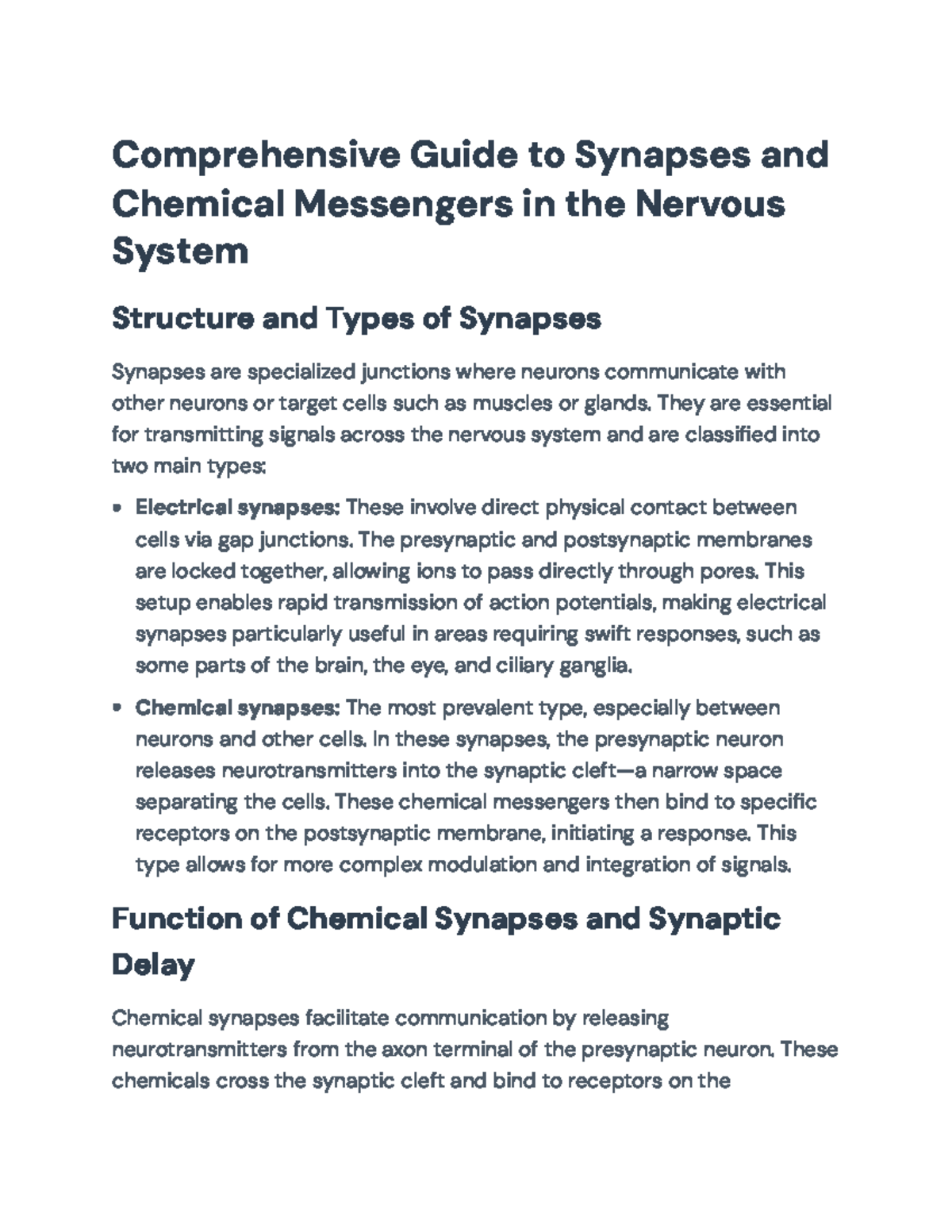 Comprehensive Guide to Synapses & Neurotransmitter Functions (BIO 101 ...