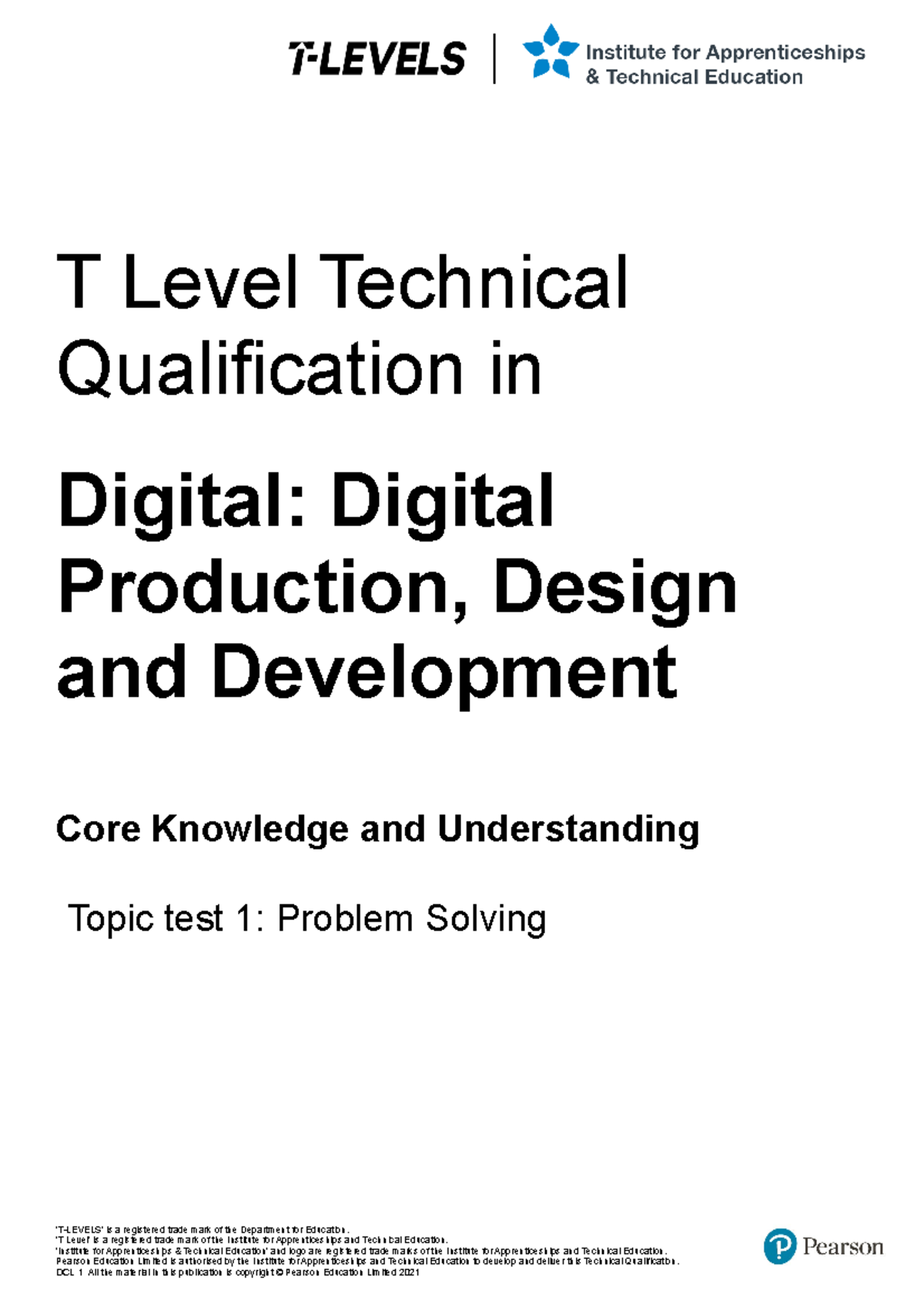 T Level Digital Topic Test 1: Problem Solving Questions Guide - Studocu