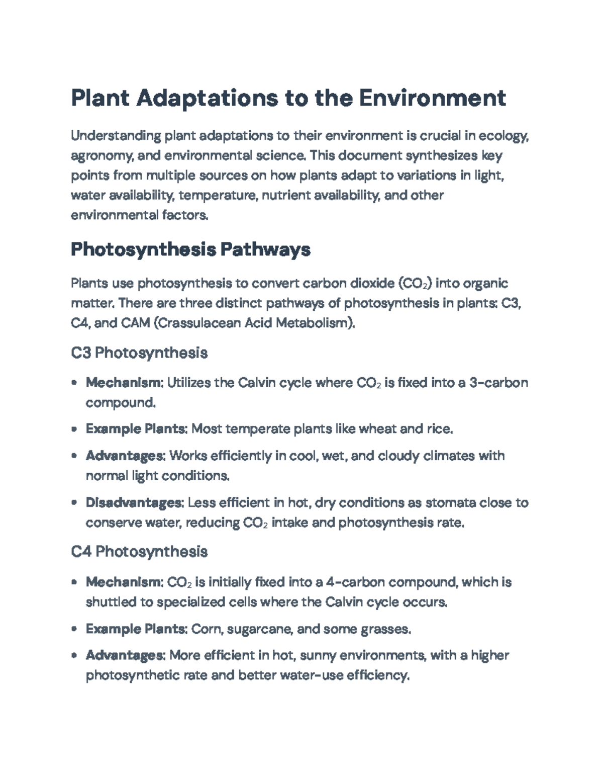 Plant Adaptations to Environmental Factors: An Overview (BIO101 ...