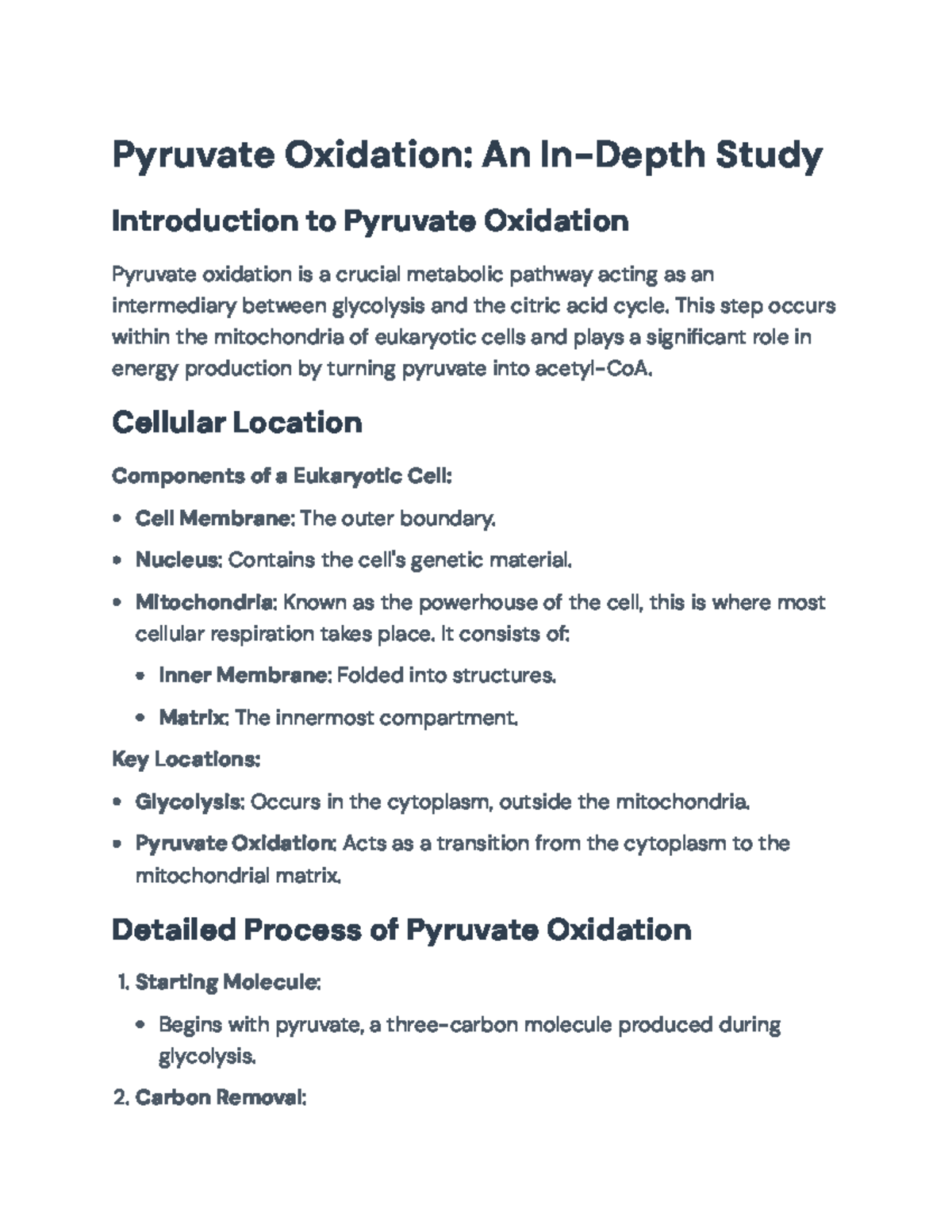 Pyruvate Oxidation: Mechanisms and Importance in Eukaryotic Cells ...