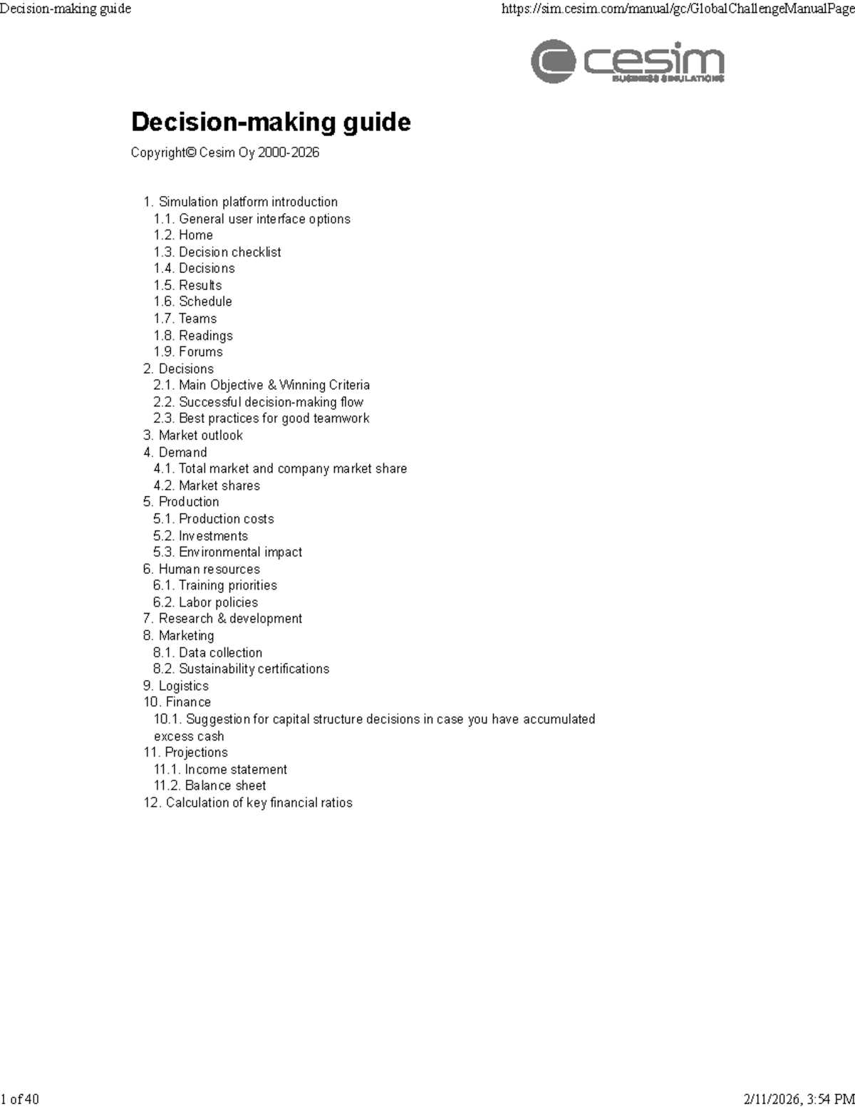 Cesim Oy 1: Comprehensive Decision-Making Guide for Simulation - Studocu