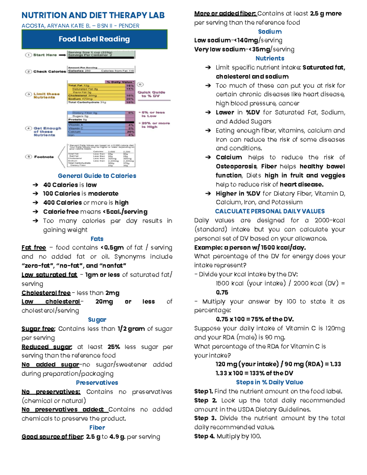 Nutrition and Diet Therapy Lab Midterm Study Guide - Studocu