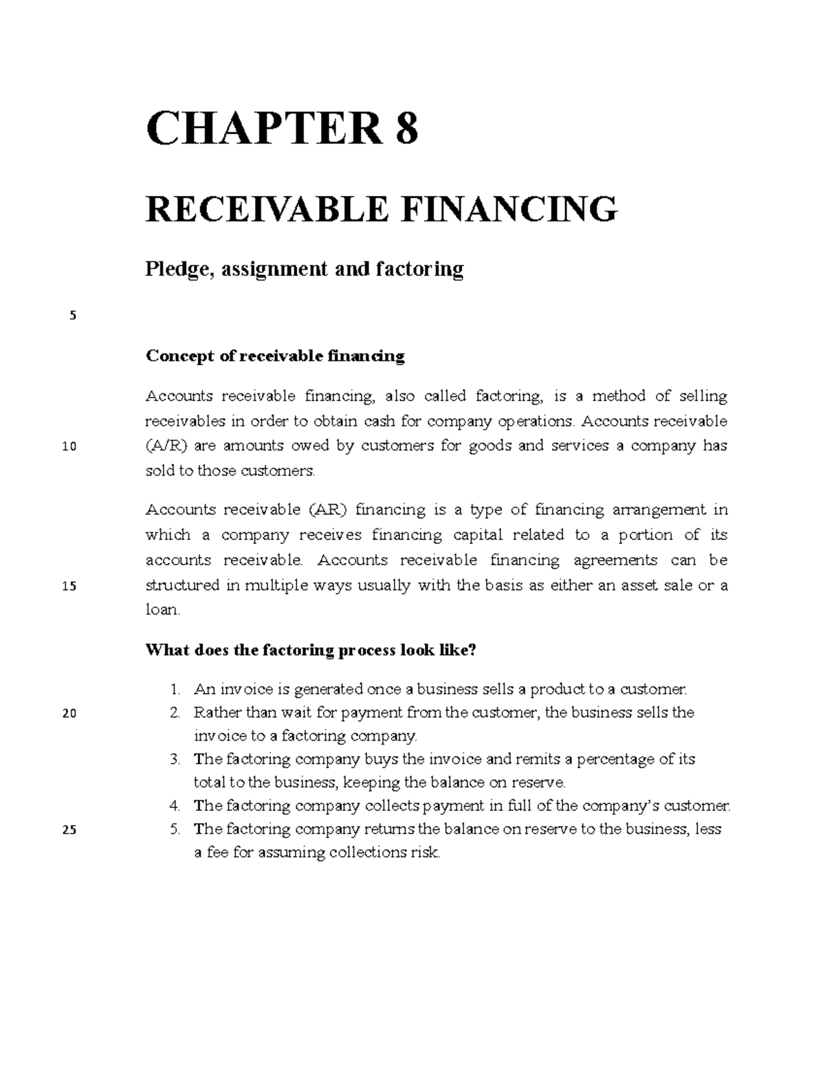 Chapter 8 - Receivable Financing: Pledge, Assignment & Factoring ...