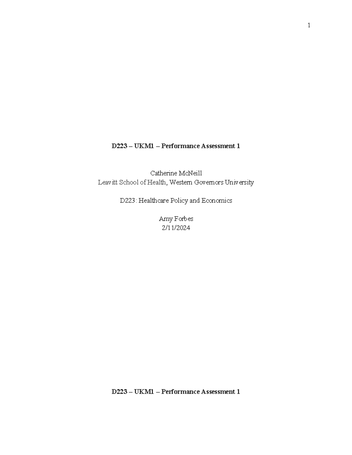 D223Assignment1 - D223 – UKM1 – Performance Assessment 1 Catherine ...