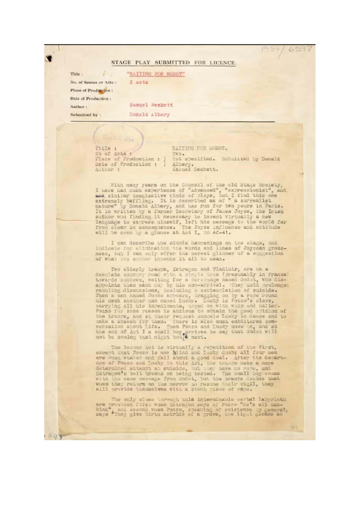 Waiting for Godot (1955) - Study Document for Exam Preparation - Studocu