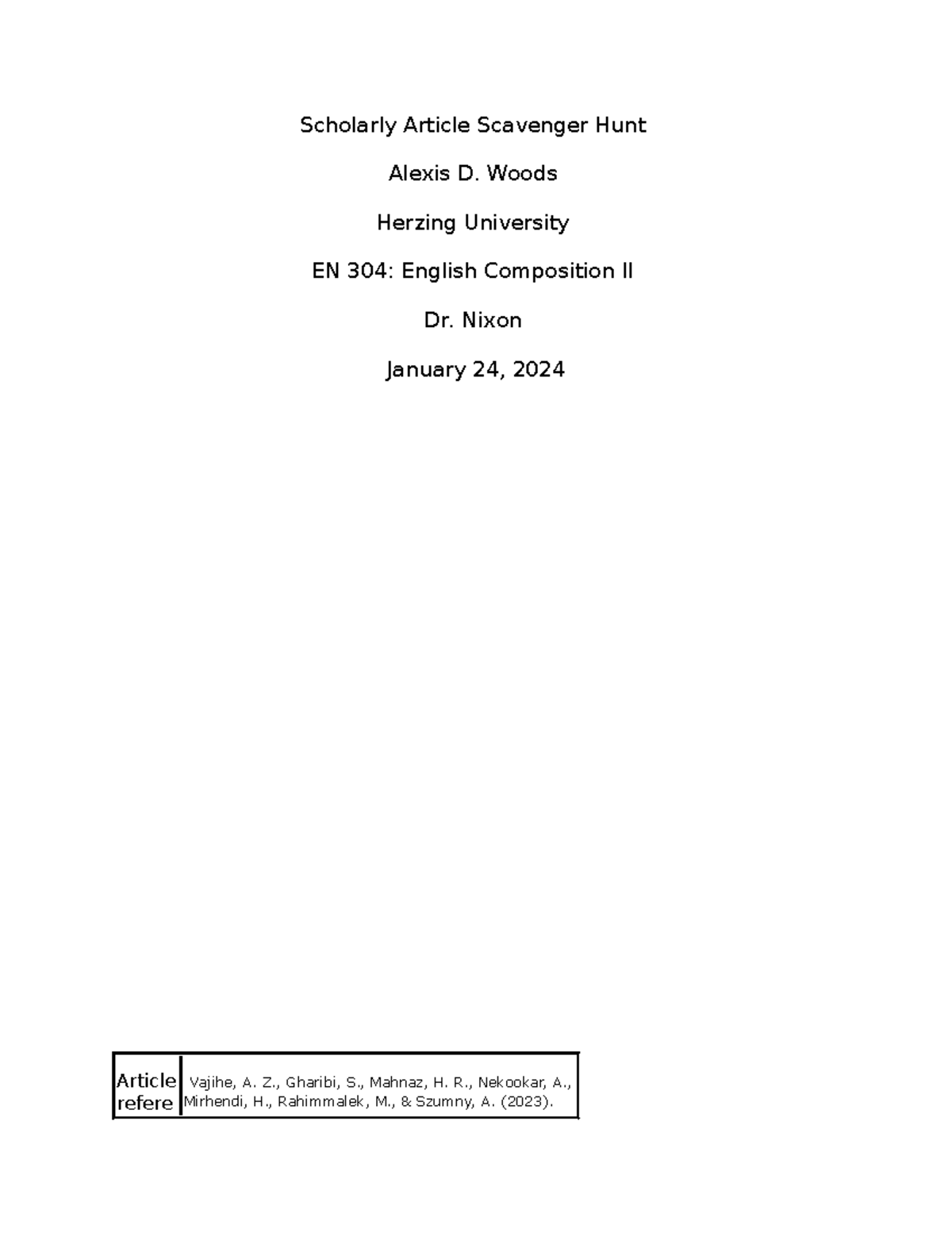 EN 304: Scholarly Article Scavenger Hunt on Cancer Research - Studocu