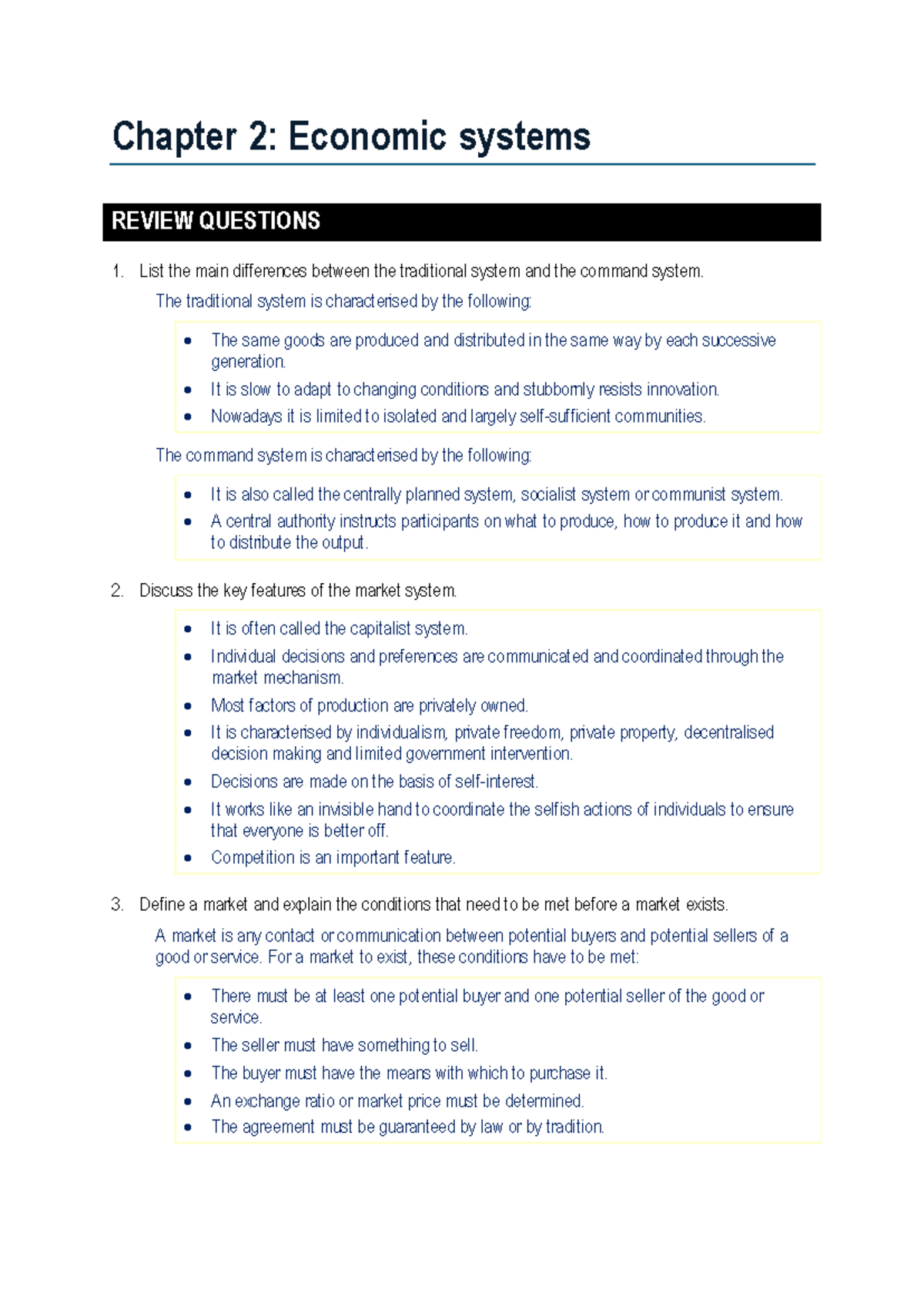 Chapter 2: Economic Systems - Review Questions - Studocu