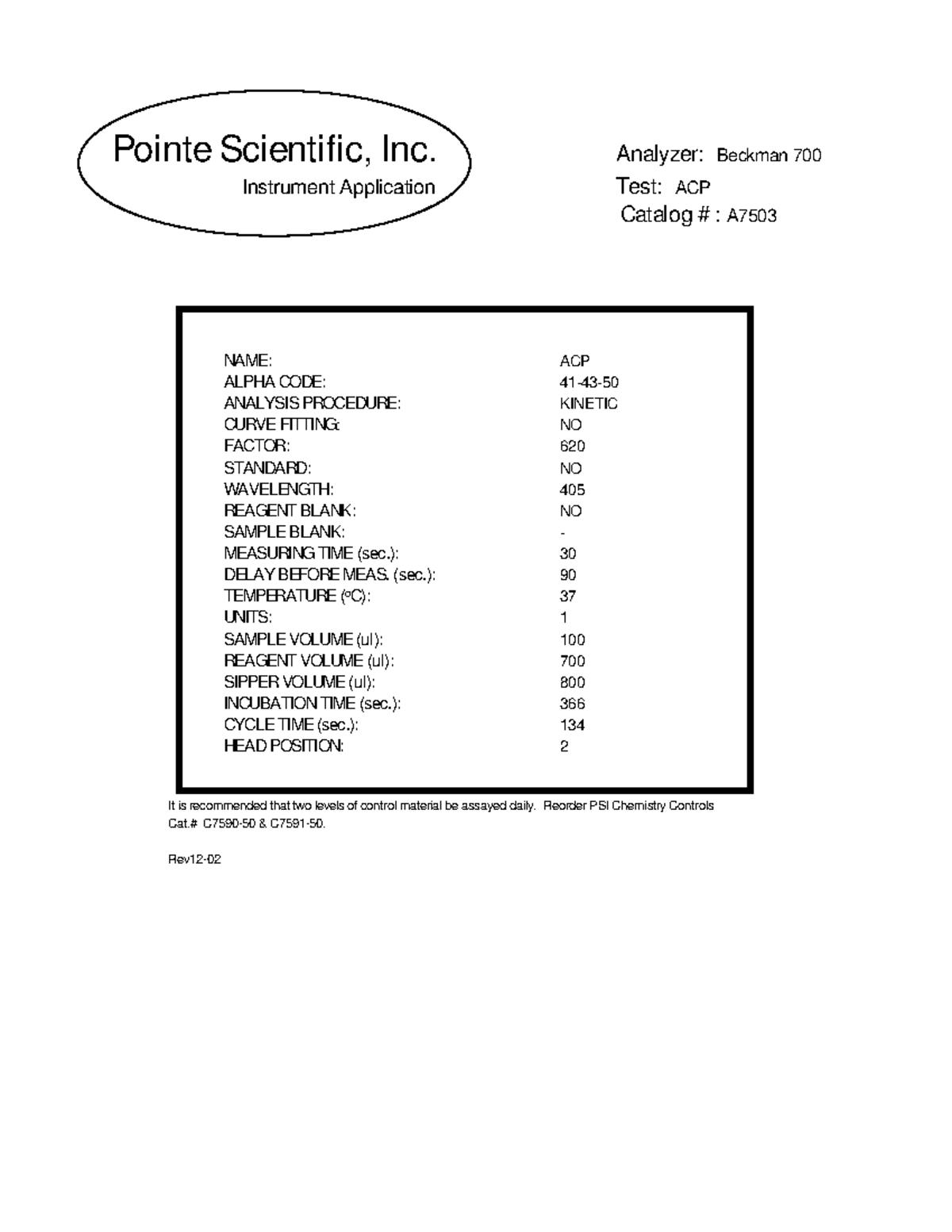 Beckman 700 complete 11-03 - Instrument Application Test: ACP Catalog ...