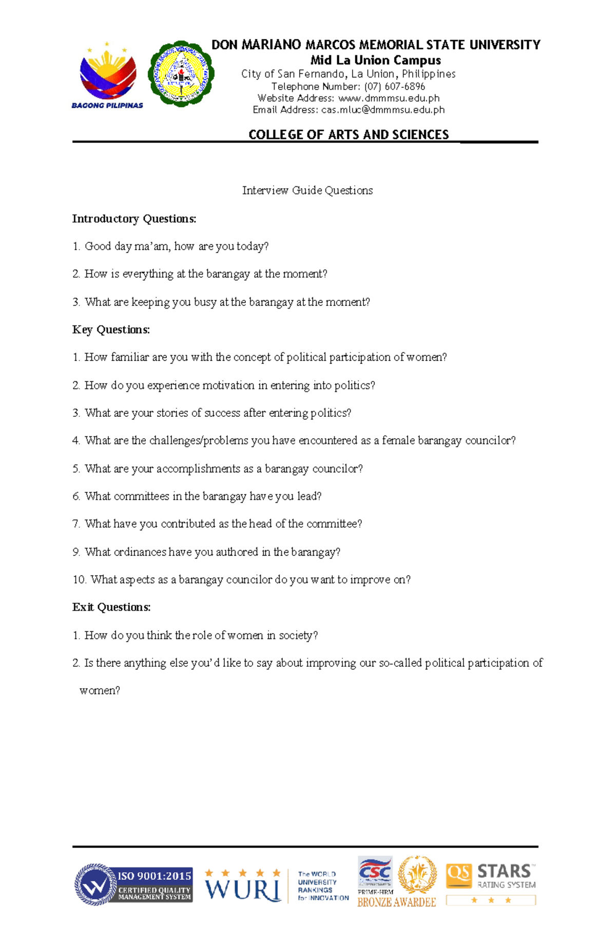 Final Interview Guide Questions for Women in Politics - Studocu