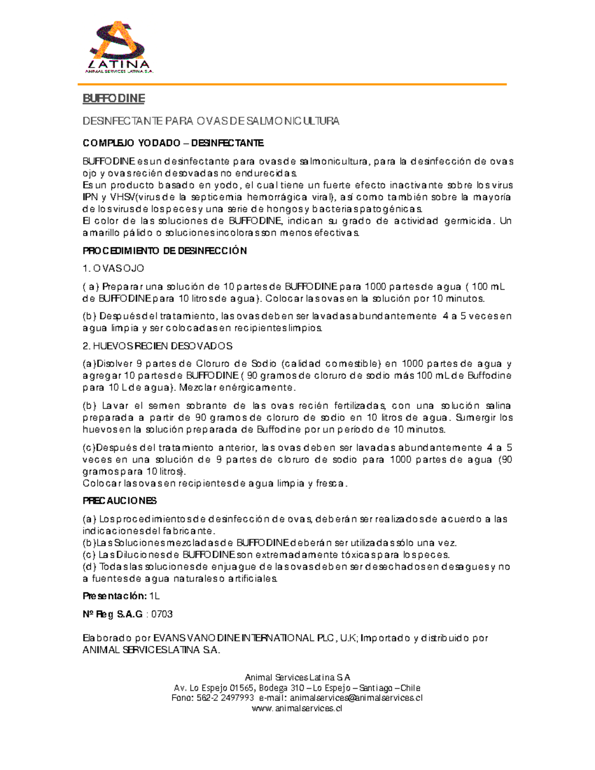 Buffodine 2020 - Desinfectante para Ovas de Salmonicultura - Studocu