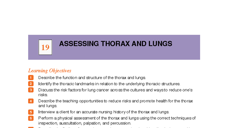 Health Assessment: Thorax and Lungs - Chapter 19 Notes - Studocu