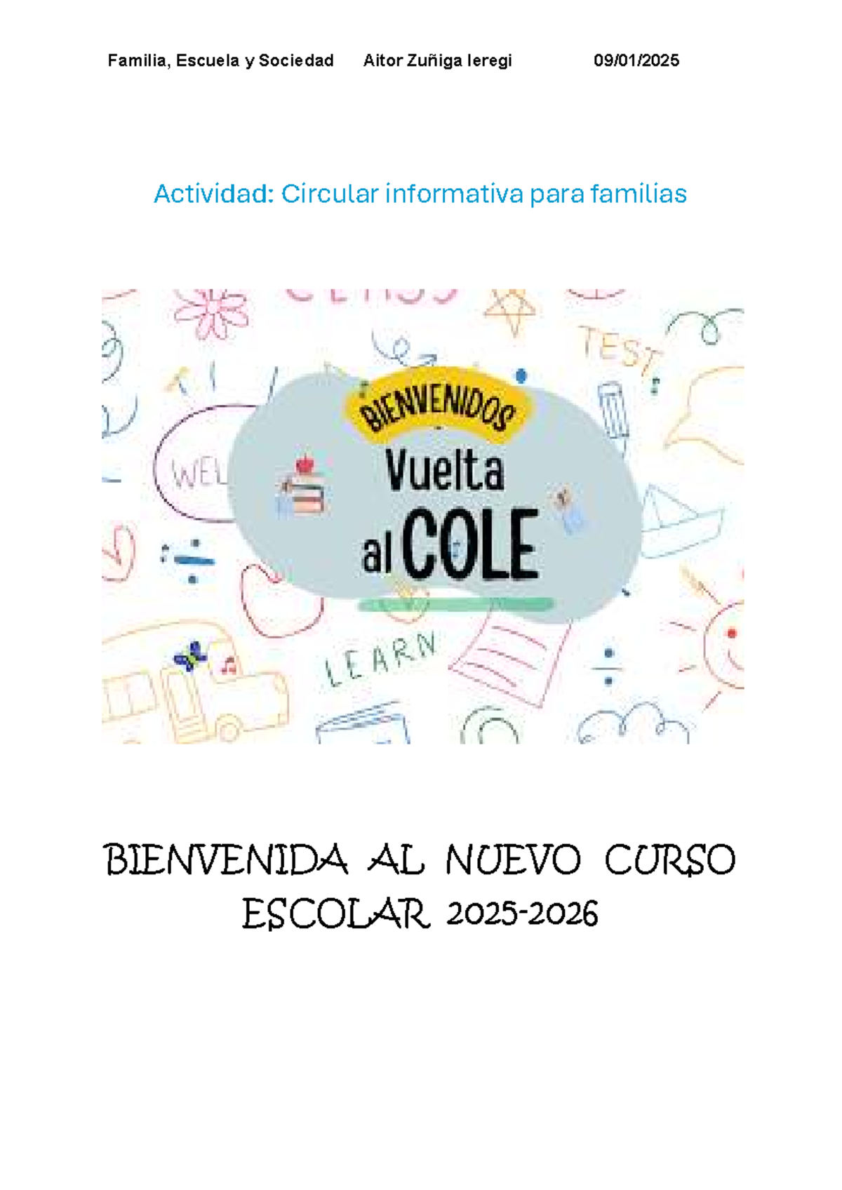 Circular Informativa para Familias - Bienvenida al Curso Escolar - Studocu