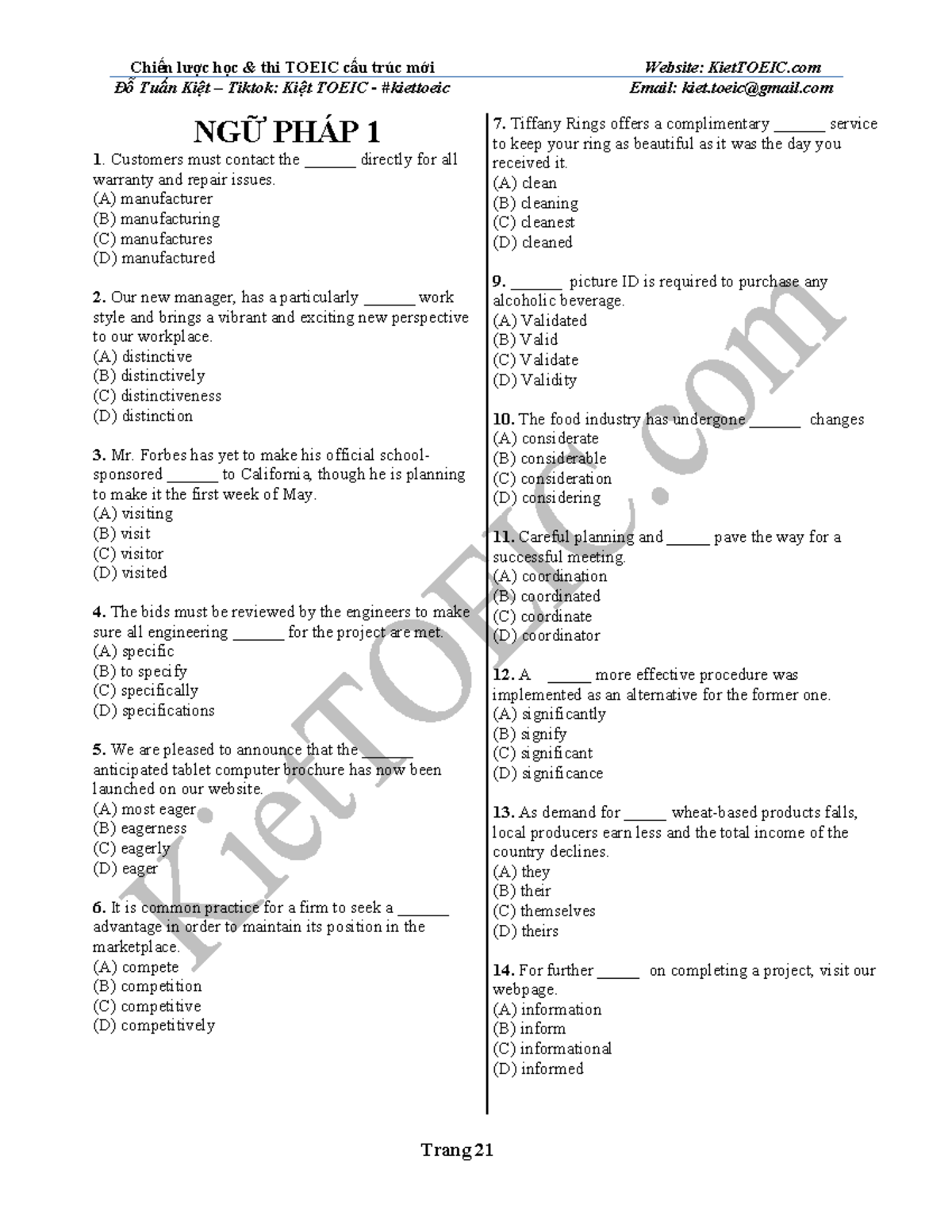 Chiến lược ôn thi TOEIC: Đề Review Ngữ Pháp NP 1234 - Studocu