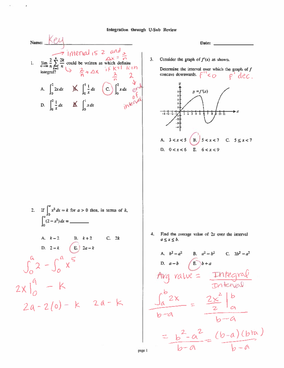 Integration through U-Substitution Review Solutions (Course Code) - Studocu