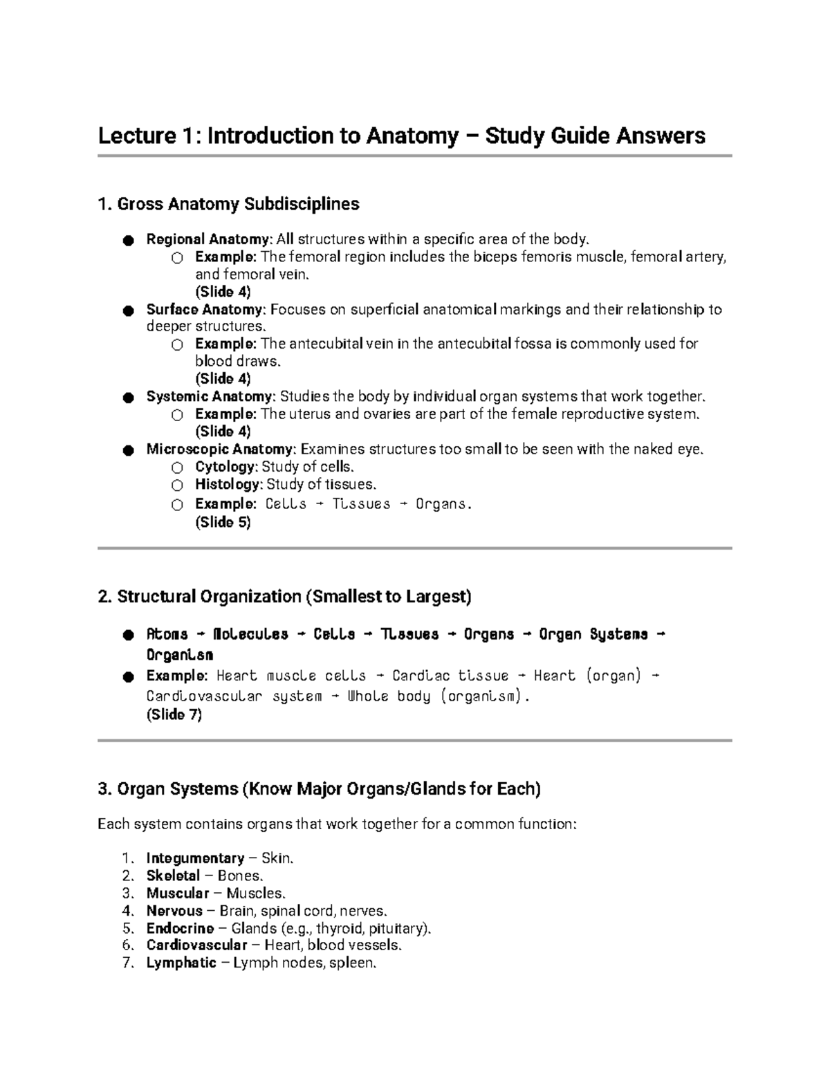 Lecture Series: Study Guide on Anatomy and Tissue Organization ...