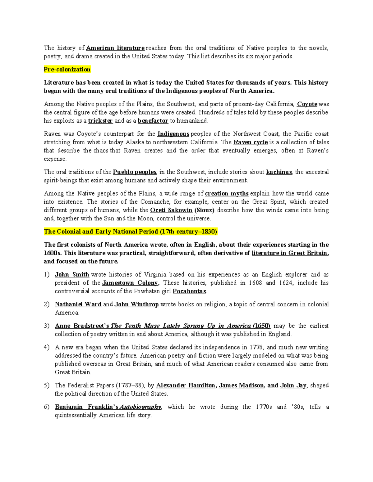 English 112 - Overview of American Literature Through the Ages - Studocu